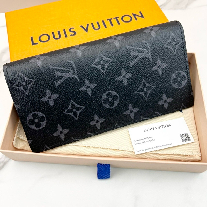 （經典對折長夾/專櫃22800）[二手正品]Lv M61697 Brazza系列 黑灰老花 經典對折長夾 晶片款 | 蝦皮購物