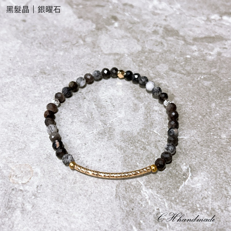 《CH handmade》黑髮晶｜銀曜石｜鑽切系列｜串珠手鍊 | 蝦皮購物