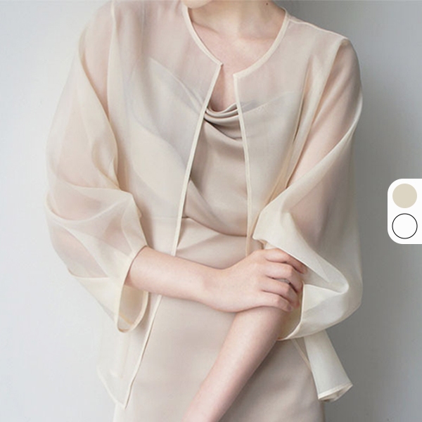 SISI【C24003】透膚薄款長袖素面七分袖開衫仿雪紡薄外套罩衫空調衫上衣開襟性感海邊春夏 | 蝦皮購物