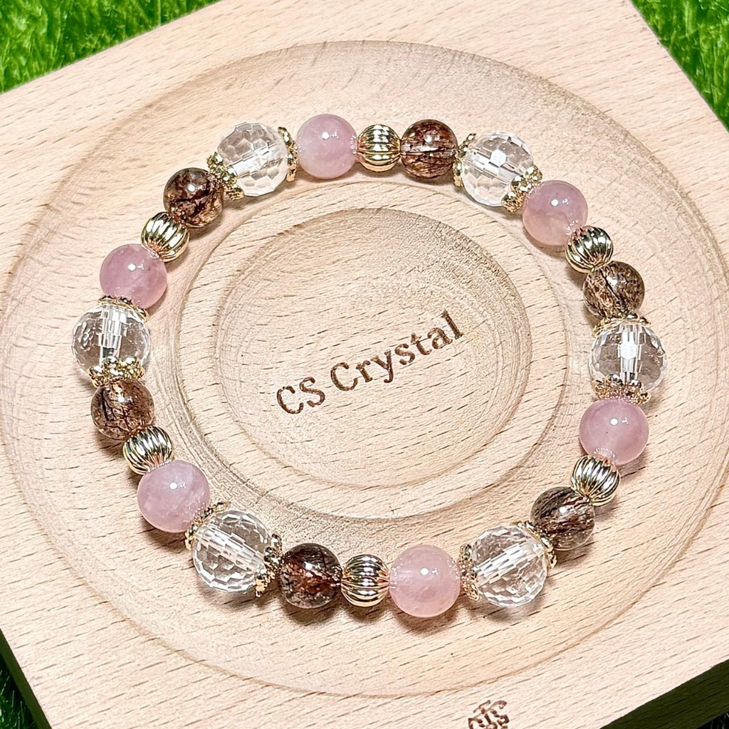 CS Crystal 編號629 - 透體白水晶+馬粉晶+黑金超七設計款 | 蝦皮購物