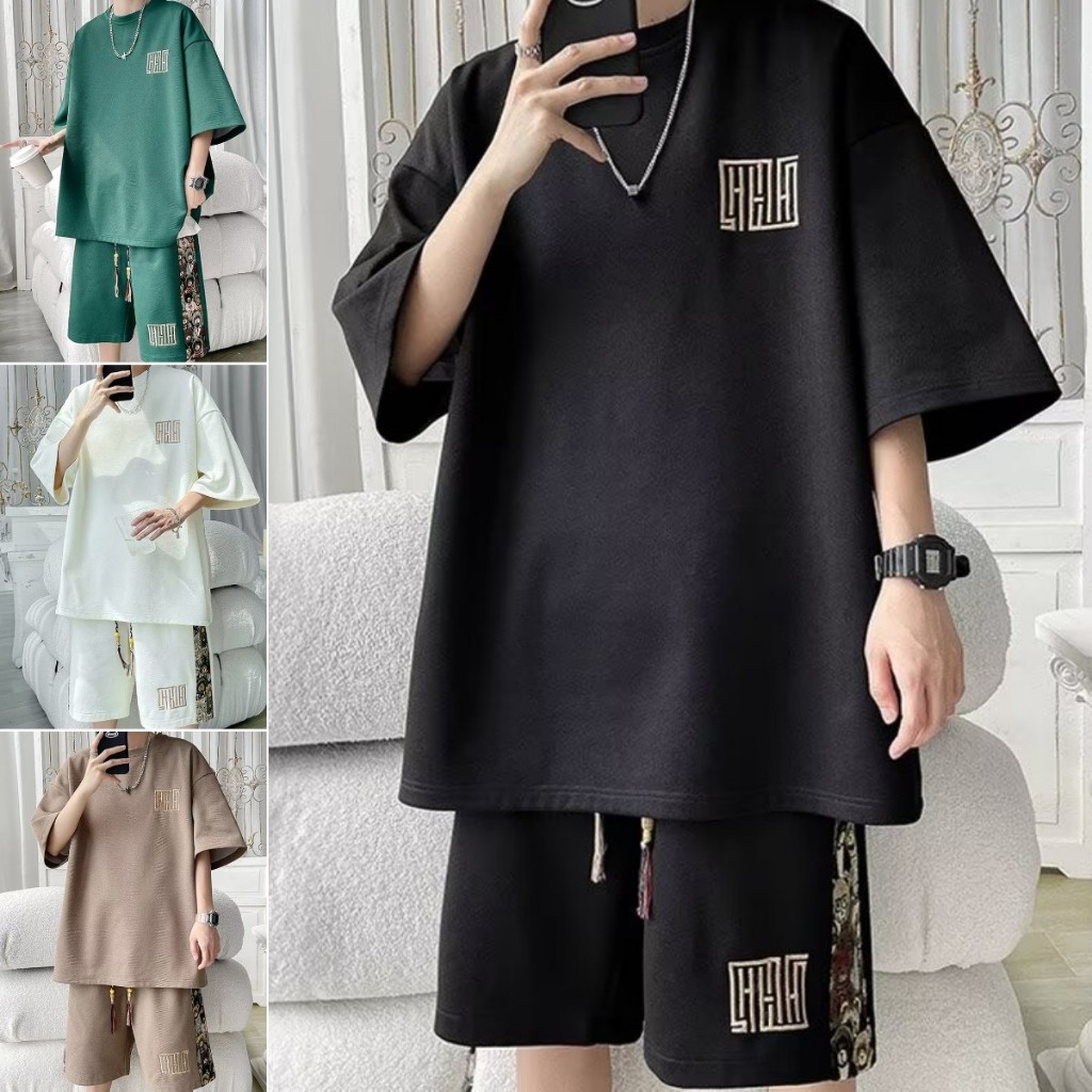 夏季休閒套裝男【M-8XL】加肥加大300公斤可穿短袖套裝 夏天套裝 運動套裝 短褲套裝 跑步套裝 一整套 短袖t恤 | 蝦皮購物