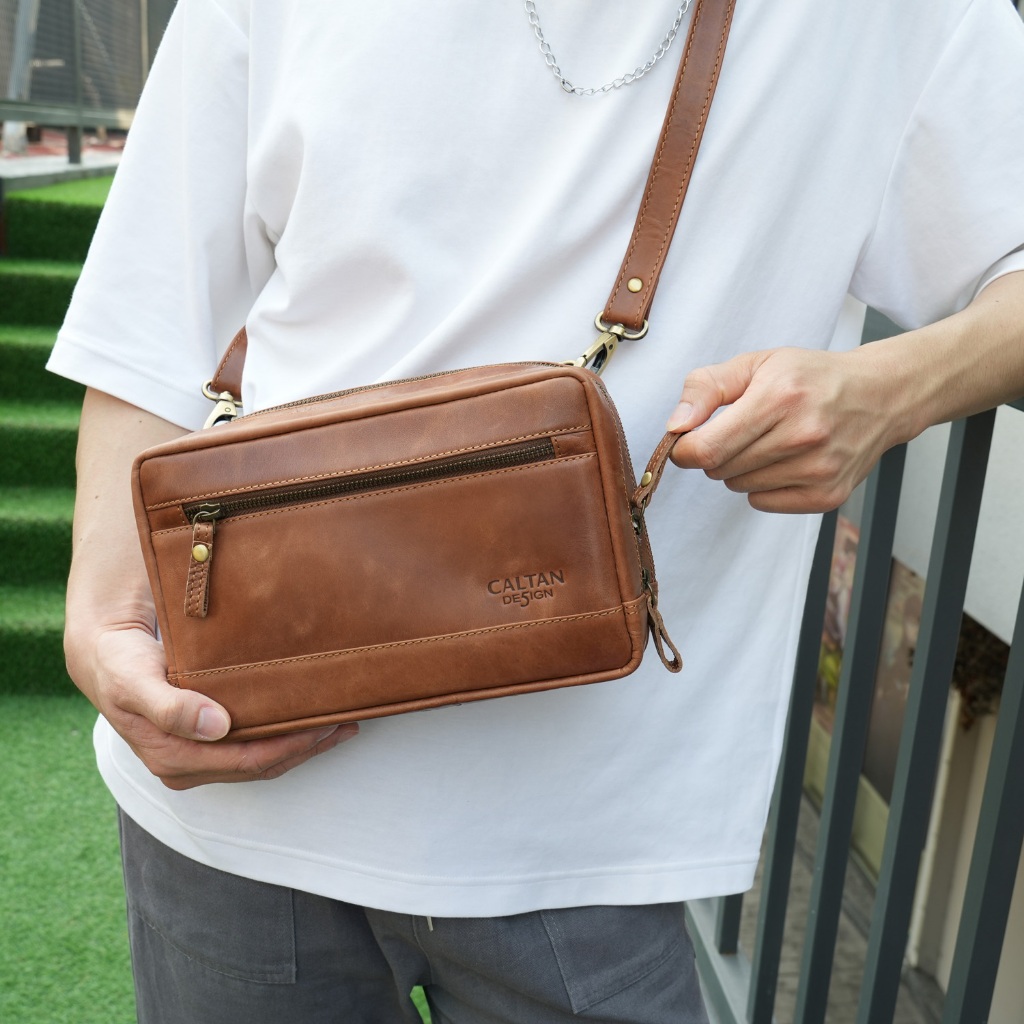 【CALTAN台灣現貨】牛皮/斜背包 三用拉鍊真皮包5456三色 | 蝦皮購物