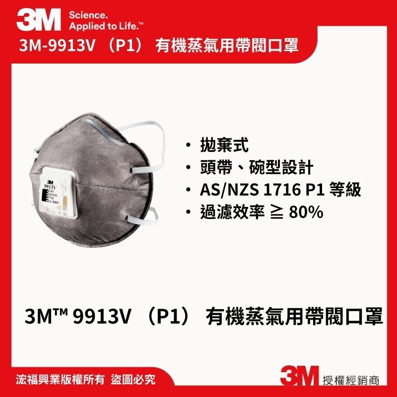 【浤福興業】現🔥 3M™ 9913V （P1） 有機蒸氣用帶閥口罩 (單個) (10個/盒)｜蝦皮代開發票 | 蝦皮購物