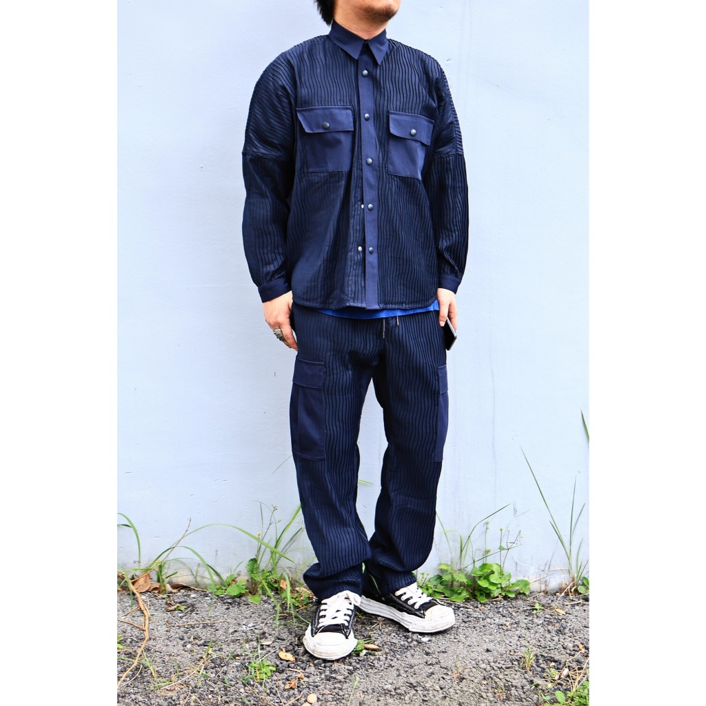 FDMTL 24FA PLEATED CARGO PANTS NAVY PN15 日本製 壓紋 休閒 長褲 | 蝦皮購物