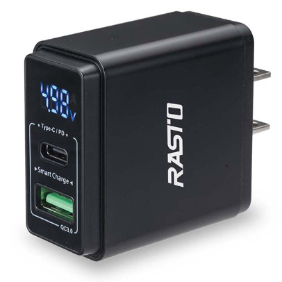 RASTO RB10 電流+電壓顯示 20W PD+QC3.0 雙孔快速充電器 快速充電器 充電器 | 蝦皮購物