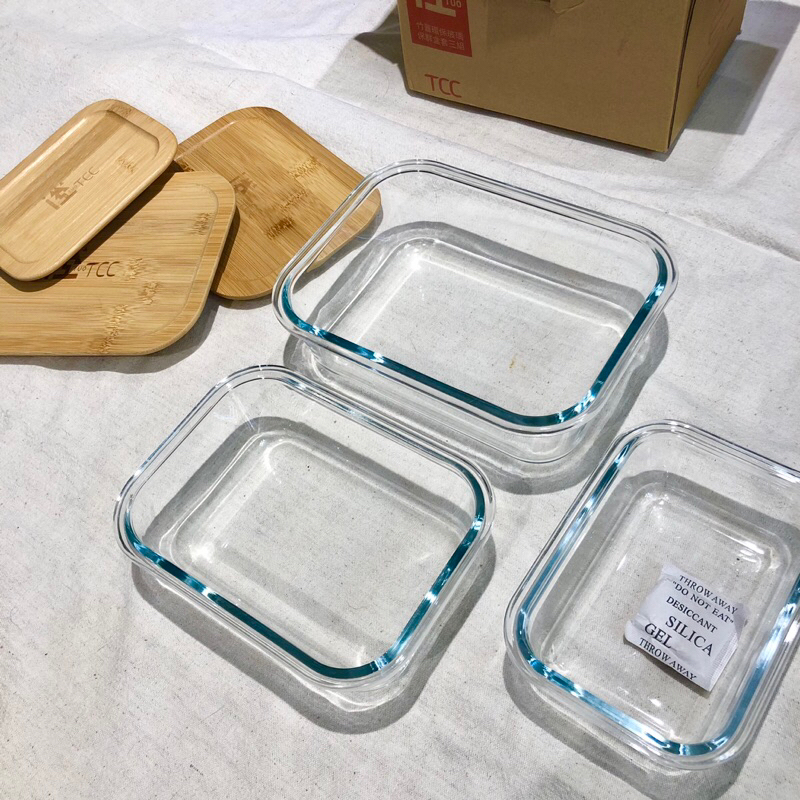 【沒格貓選物】竹蓋環保玻璃保鮮盒套三件組 1000ml 630ml 400ml 可微波 耐熱玻璃保鮮盒 | 蝦皮購物