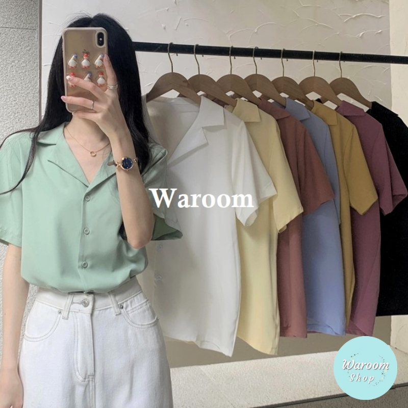 Waroom|現貨 S91 薄款西裝領雪紡短袖襯衫|女寬鬆襯衫|短袖開衫|學生上衣|OL|雪紡襯衫|雪紡上衣|短袖上衣 | 蝦皮購物