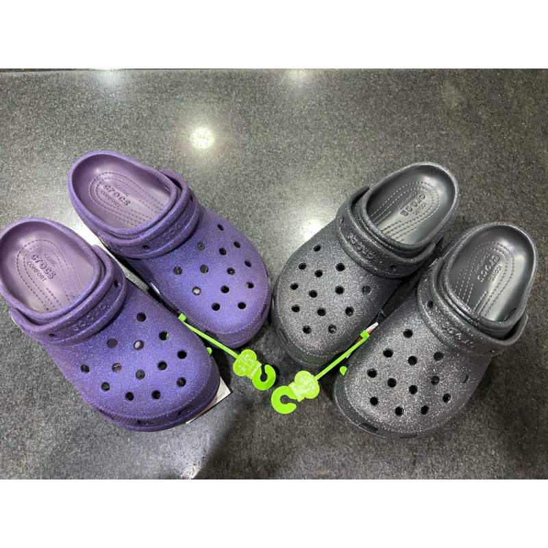 CROCS 卡駱馳 ( 女款 ) 厚底 經典 閃耀雲朵 克駱格 207241-001 黑色 5AS 深鳶尾花色 | 蝦皮購物