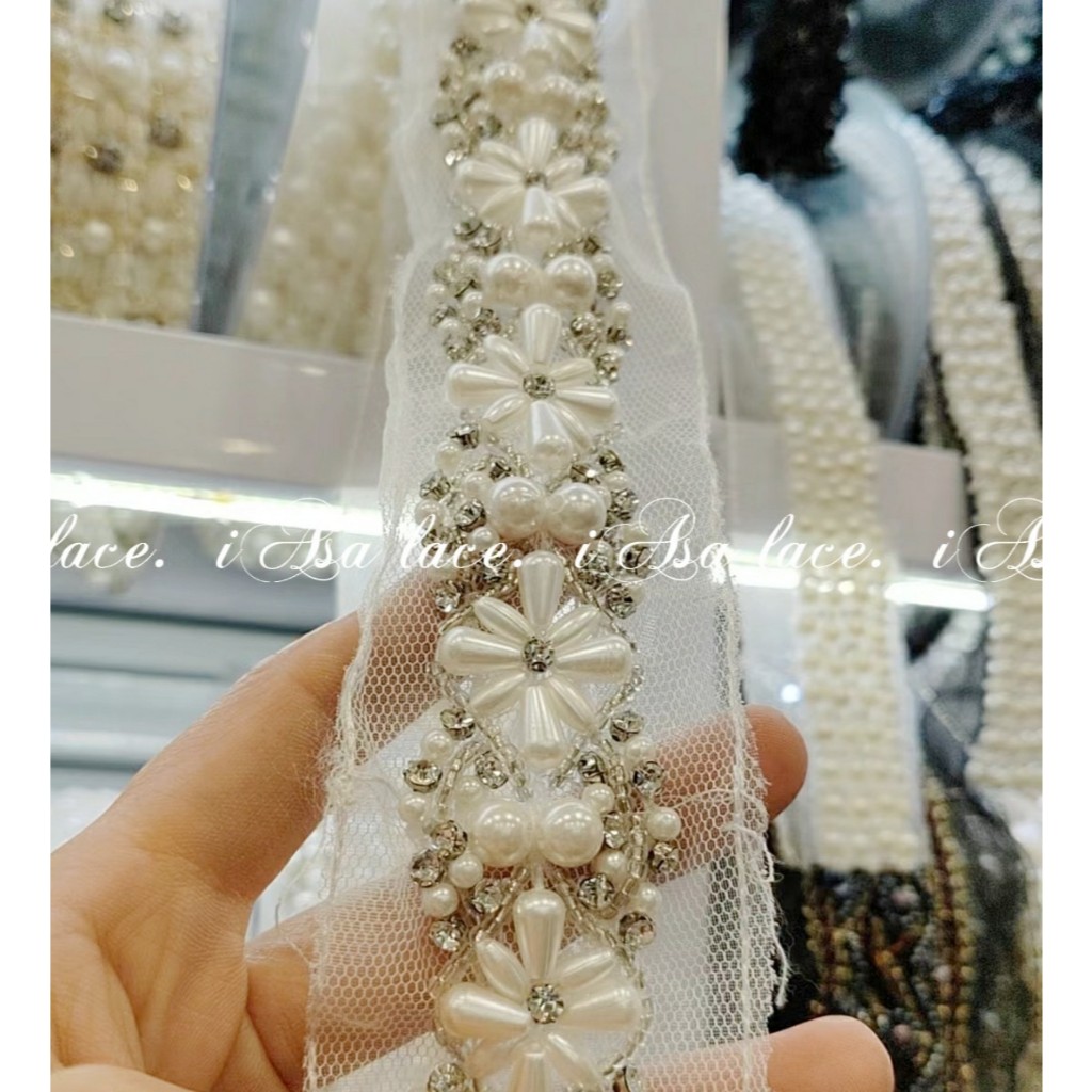 《iAsa愛莎の》手作材料 奢華網紗釘珠水鑽花邊輔料DIY外套領口服裝飾材料寬5.5cm | 蝦皮購物