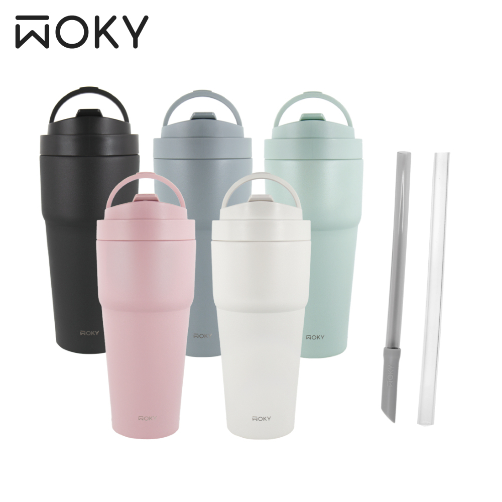 【WOKY 沃廚經銷授權】-[ ] 渾圓杯-手提激凍輕芯鈦瓷保溫杯770ml(附矽膠粗吸管 + Tritan扭扭彈跳粗 | 蝦皮購物