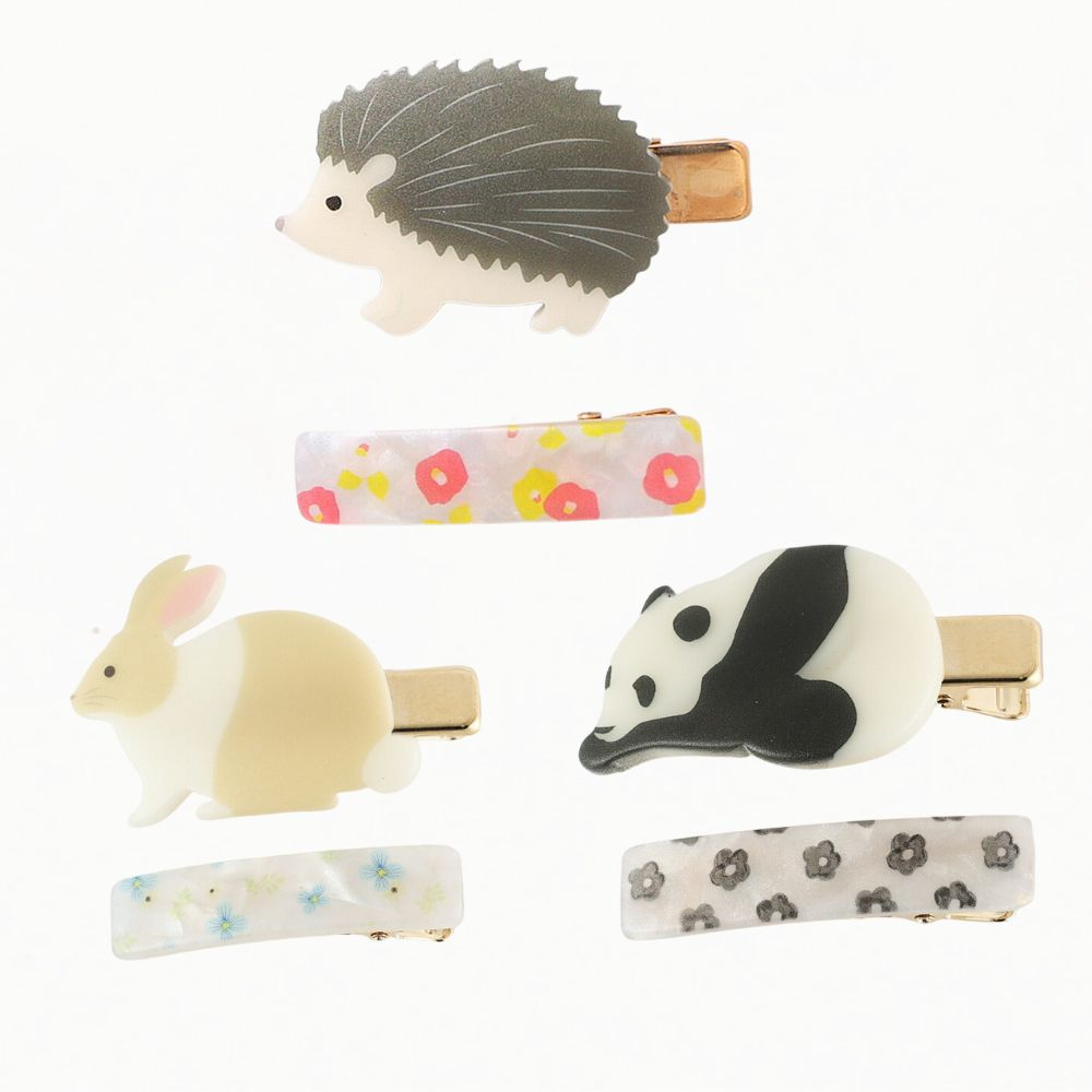 ｜OSEWAYA｜動物園髮夾 – 2入 可愛動物 刺蝟 兔子 熊貓 壓夾 髮飾 鴨嘴夾 日本飾品 日本製造 | 蝦皮購物