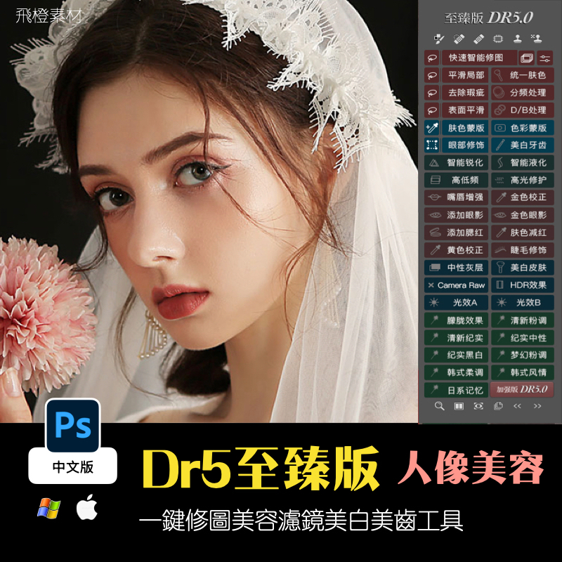 Ps插件｜Dr5至臻版 人像精修一鍵美顏調色瘦臉濾鏡｜PS0002 | 蝦皮購物