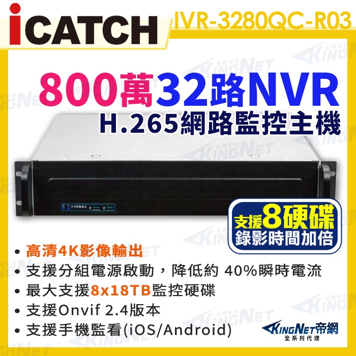 IVR-3280QC-R03 ULTRA ICATCH 可取 32路 NVR 錄影主機 4K 800萬 支援8顆監控硬碟 | 蝦皮購物