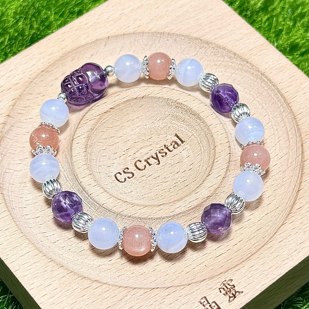 CS Crystal 編號507 神獸貔貅系列 - 紫水晶+藍紋瑪瑙+橙月光石設計款 | 蝦皮購物