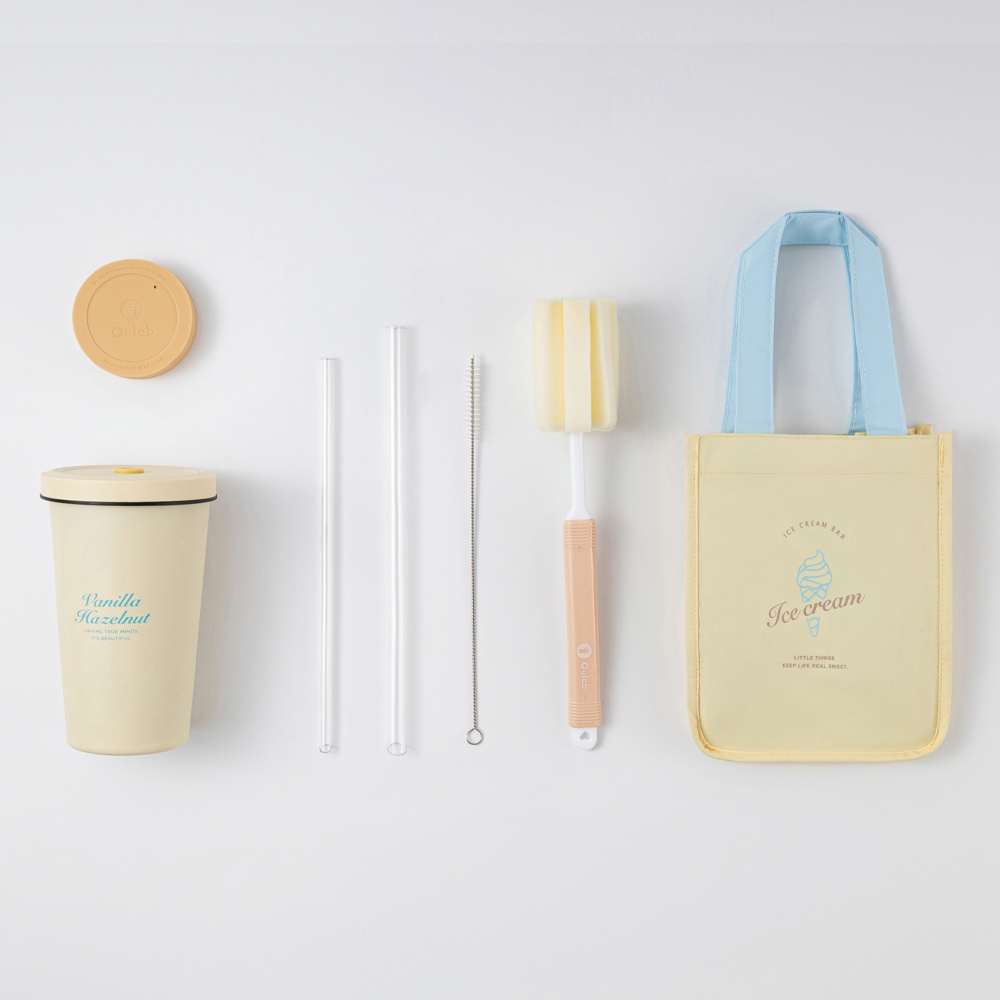 【Oolab 良杯製所】冰淇淋系列 550ML陶瓷易潔層吸管杯 甜心撞色輕量提袋組 | 蝦皮購物