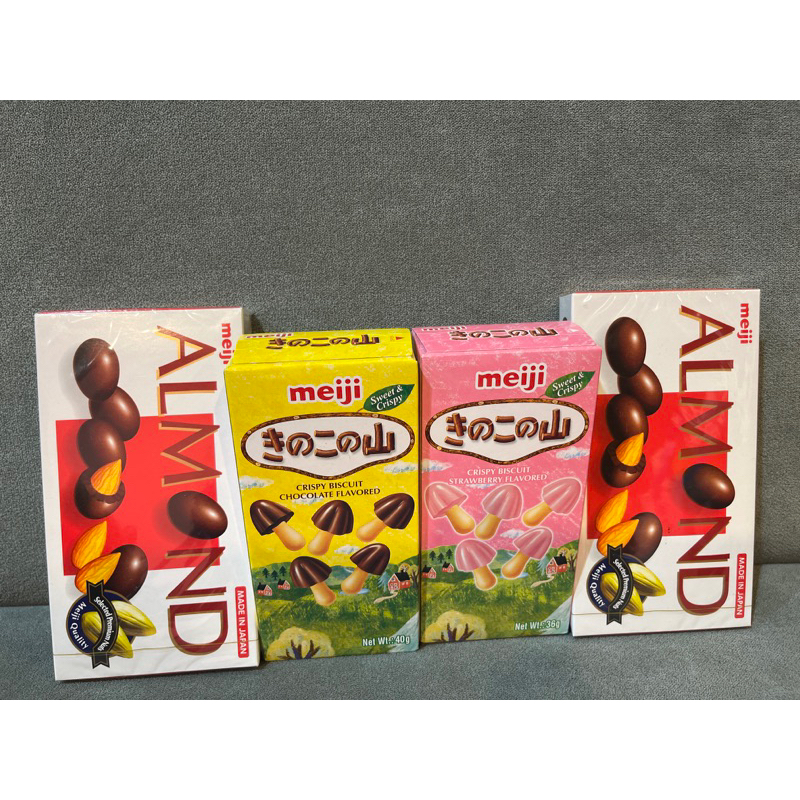 明治meiji 杏仁巧克力 88g /2盒+香菇造型餅乾（草莓+巧克力各1） | 蝦皮購物