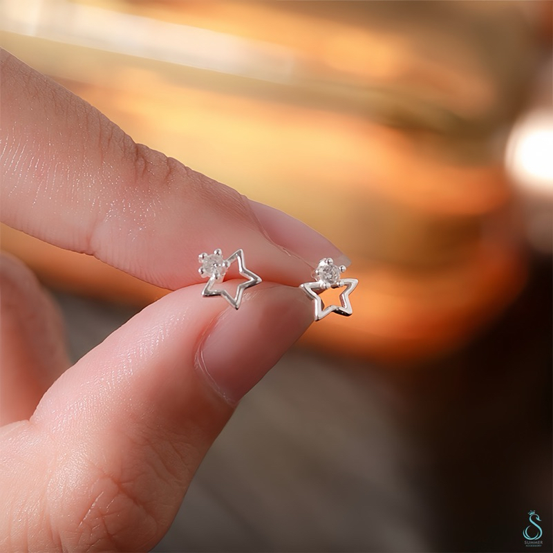 SUMMER 銀飾💫[S999足銀]星月點鑽 純銀耳環 星星月亮耳環 純銀飾品 | 蝦皮購物