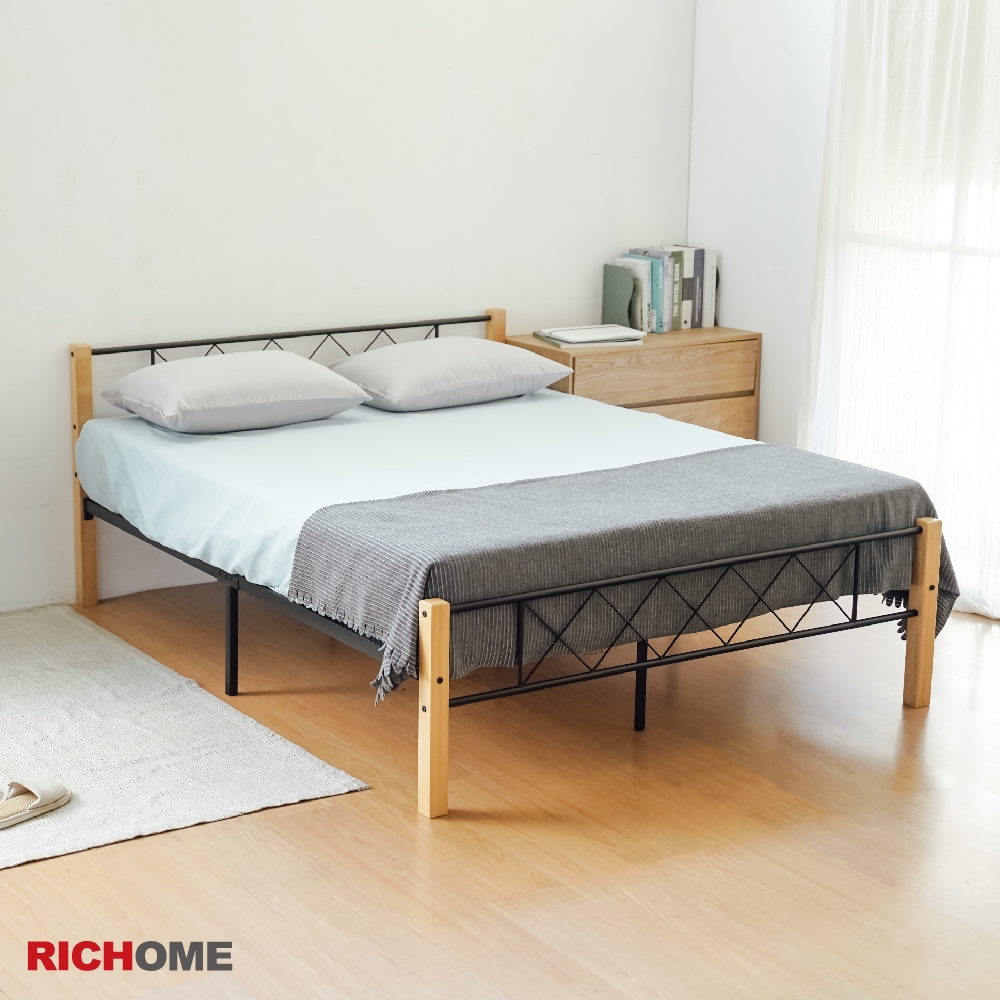 RICHOME BE-273 BE-274 菲力 3.5呎 單人床 5呎 雙人床 床架 鐵床 工業風 實木 租屋 民宿 | 蝦皮購物