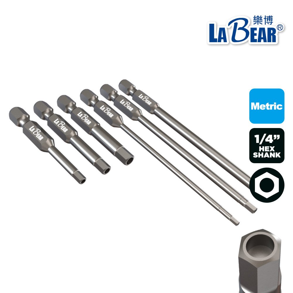 【LaBear】1/4" 六角帶孔起子頭 9.5mm溝 50-100mm 電動六角批頭 中空六角起子頭 台灣製 公制 | 蝦皮購物