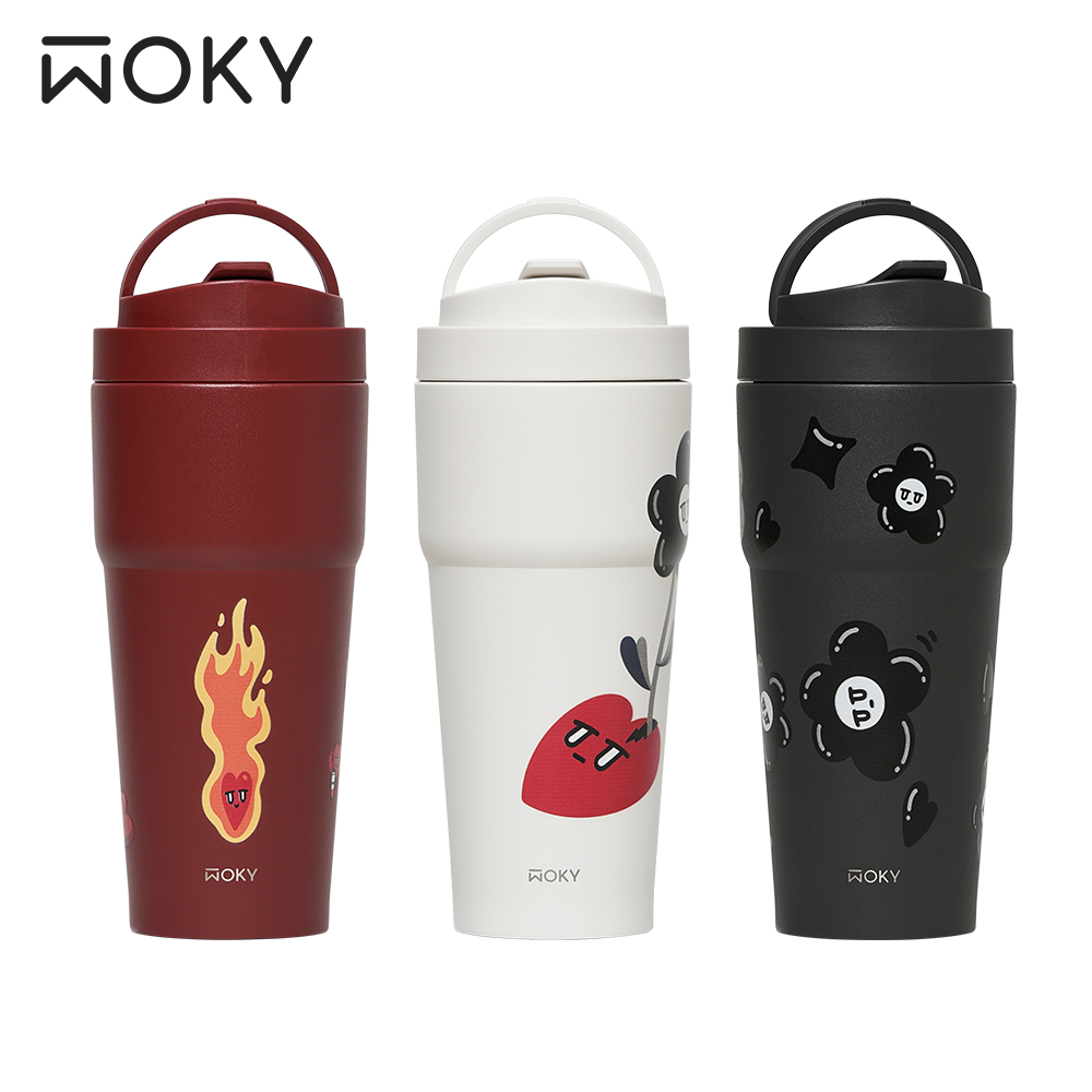 【WOKY X KURT】聯名心花淡放渾圓杯鈦陶瓷770ml(附矽膠粗吸管 + Tritan彈跳粗吸管) | 蝦皮購物