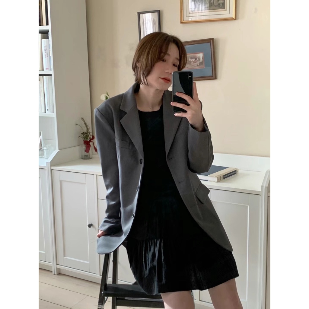 韓國代購-Juede翻領單釦西裝外套 西裝外套 韓國連線 | 蝦皮購物