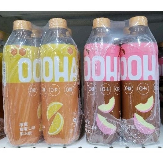 OOHA 氣泡飲料 - 柚子海鹽/水蜜桃烏龍茶/檸檬蜂蜜 500ml*4瓶 組 | 蝦皮購物