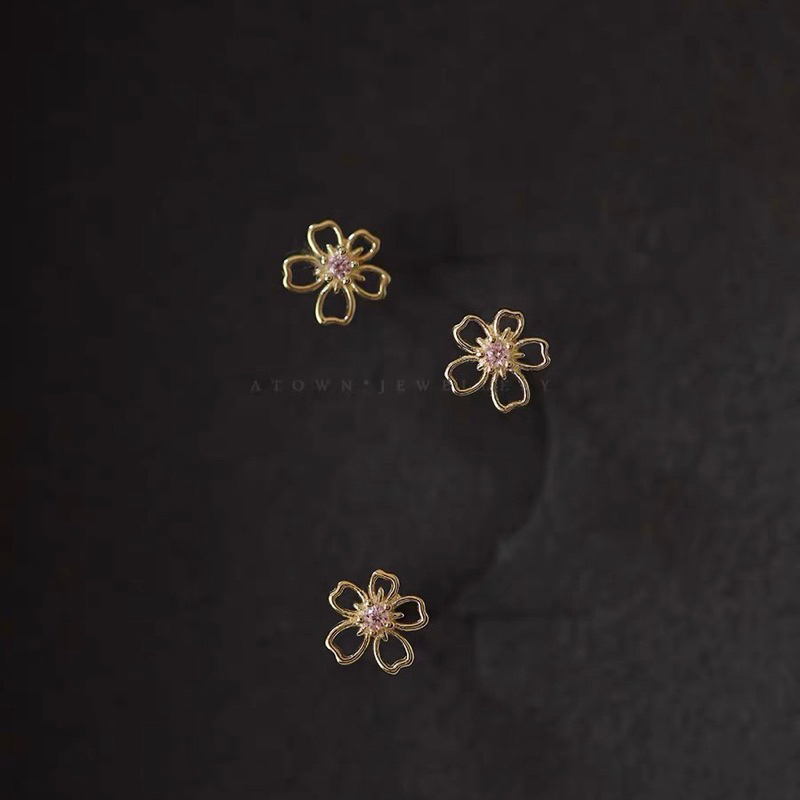 ATOWN 輕珠寶 純9K金 粉心櫻花耳環 禮物 | 蝦皮購物