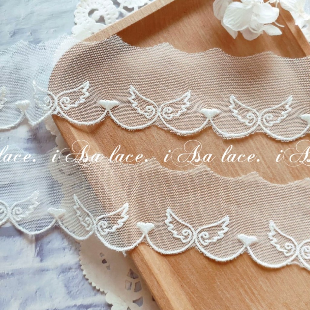 《iAsa愛莎の》手作材料 日單天使之翼白色網紗刺繡花邊diy洛麗塔蝴蝶結服裝材料寬3cm | 蝦皮購物