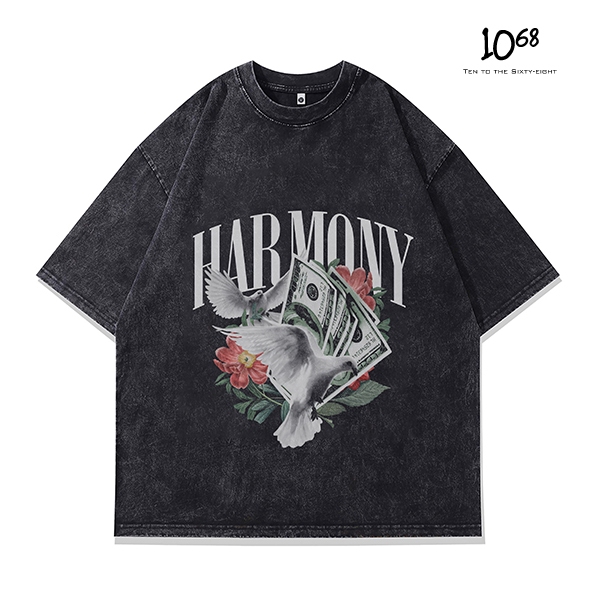 『1068』HAR MONY 鴿子 鈔票 花朵 刷舊 寬鬆 落肩 街頭 純棉 情侶 水洗 圓領 短袖Tee A88729 | 蝦皮購物