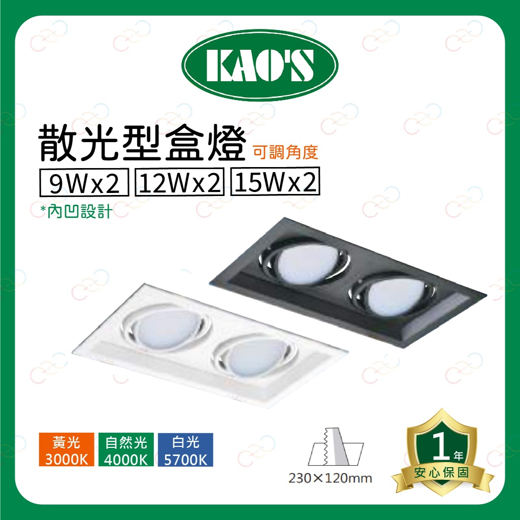 (A Light)附發票 KAOS LED 可調角度 散光型盒燈 內凹設計 二燈 9W 12W 15W 導光板盒燈 2燈 | 蝦皮購物