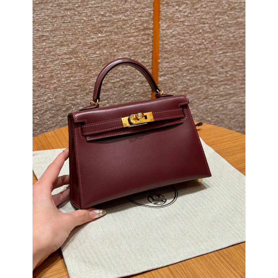 mini kelly 迷你凱莉二代 box 法國進口牛皮 金扣 19*12*5.5cm | 蝦皮購物