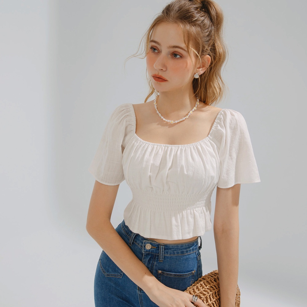 AIR SPACE PLUS 2WAY前後穿方領綁帶傘袖上衣(白/黃) 女裝 現貨 大尺碼 中大尺碼 | 蝦皮購物