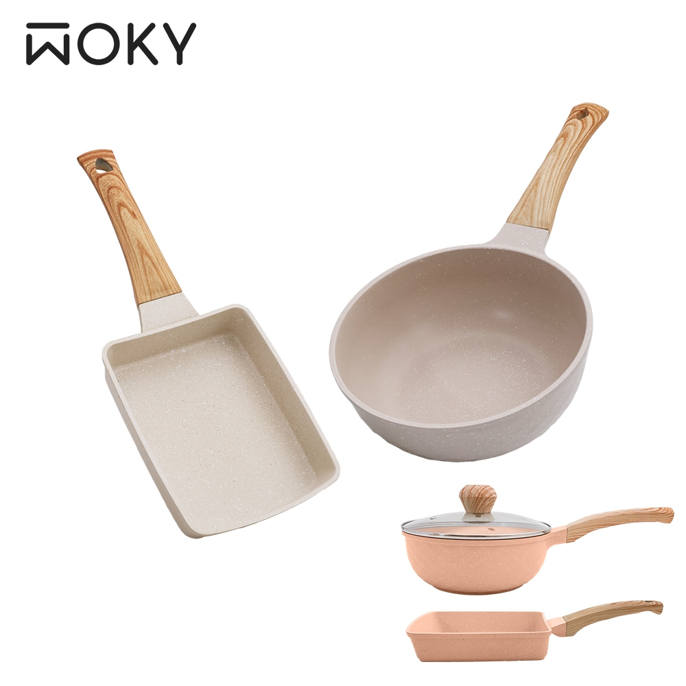 【WOKY 沃廚】極簡日日溫潤陶瓷不沾鍋系列(玉子燒鍋/小炒鍋) | 蝦皮購物