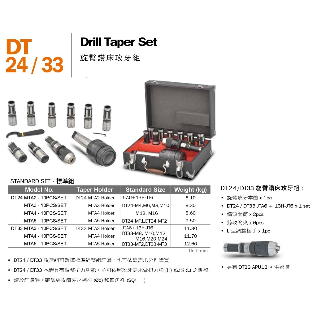 安威AW DT24/DT33 旋臂鑽床攻牙器組 懸臂鑽床攻牙器組 價格請來電或留言洽詢 | 蝦皮購物
