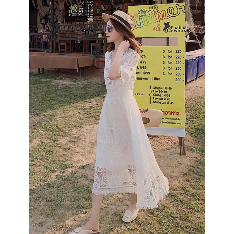 🎀Hanagirl 韓國🇰🇷氣質鏤空蕾絲 長洋裝 F052 禮服 | 蝦皮購物