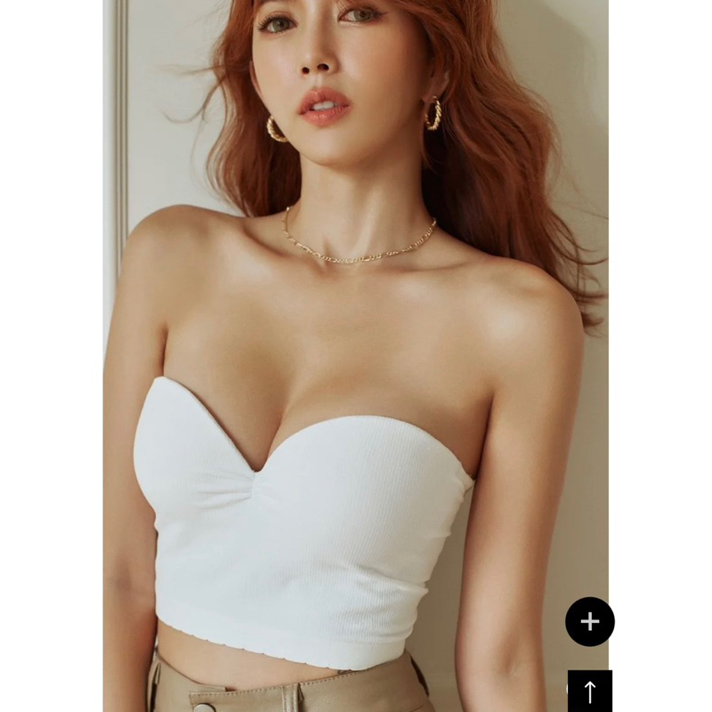 全新 Qmomo澎澎無縫top bra/pon pon bra巨美熱賣款馬甲式上衣小可愛抹胸平口上衣純白色質感佳 | 蝦皮購物