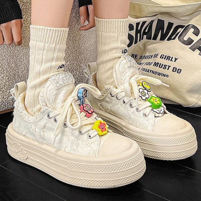 小眾潮牌 趙露思同款 FORESHADOW“Double-Uni”Sneaker厚底耐磨防滑增高低幫帆布鞋女款白色 黑色 | 蝦皮購物