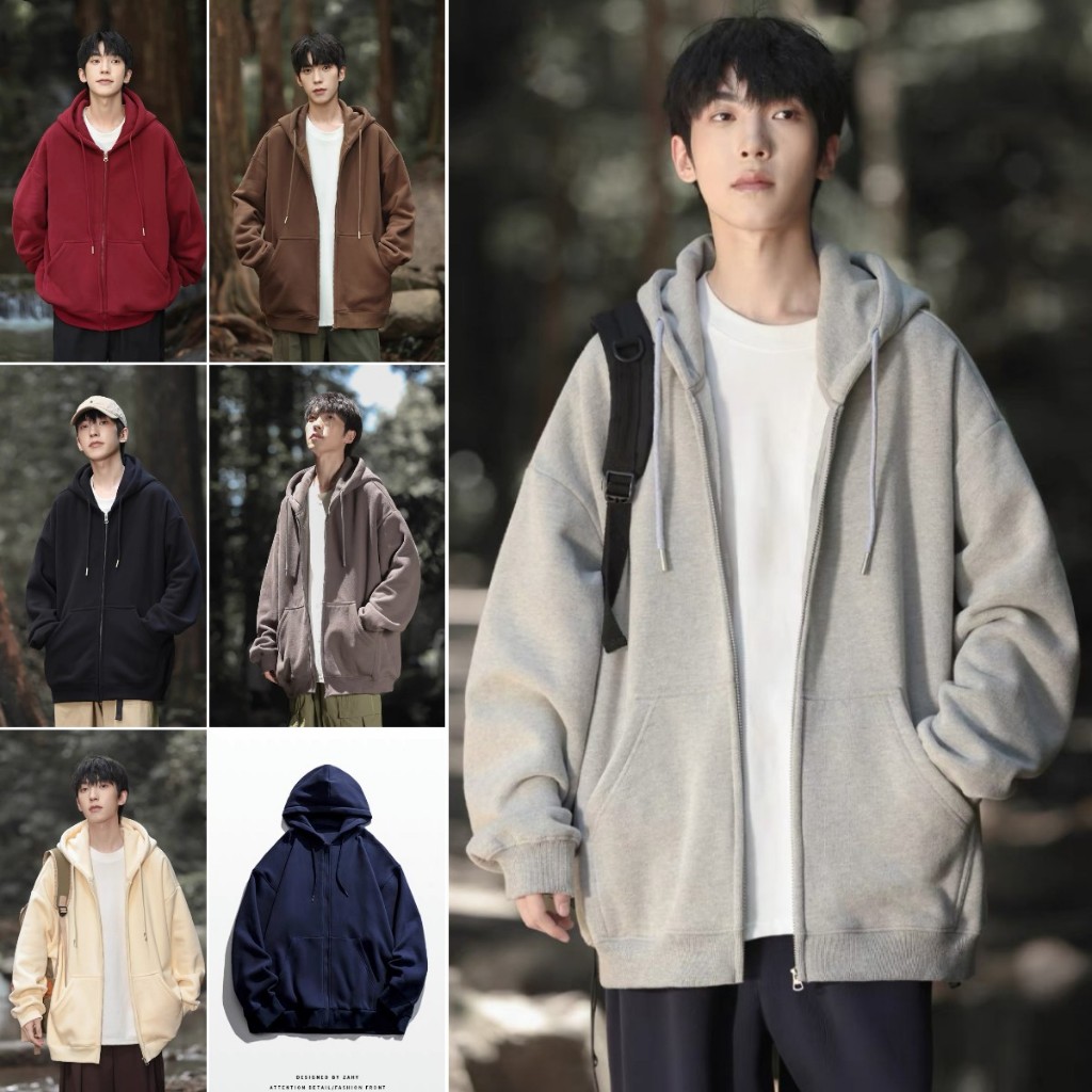 連帽外套男【M-8XL】加絨外套刷毛外套男女 情侶外套 帽t外套 大尺碼300公斤可穿 學生運動外套 純色拉鏈素色外套女 | 蝦皮購物