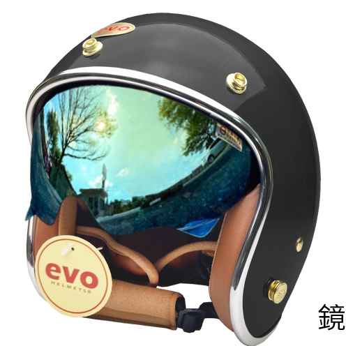 EVO CA312 維納斯VENUS 鏡面黑 內鏡電鍍 安全帽 銀邊復古騎士帽《遠古騎士》 | 蝦皮購物