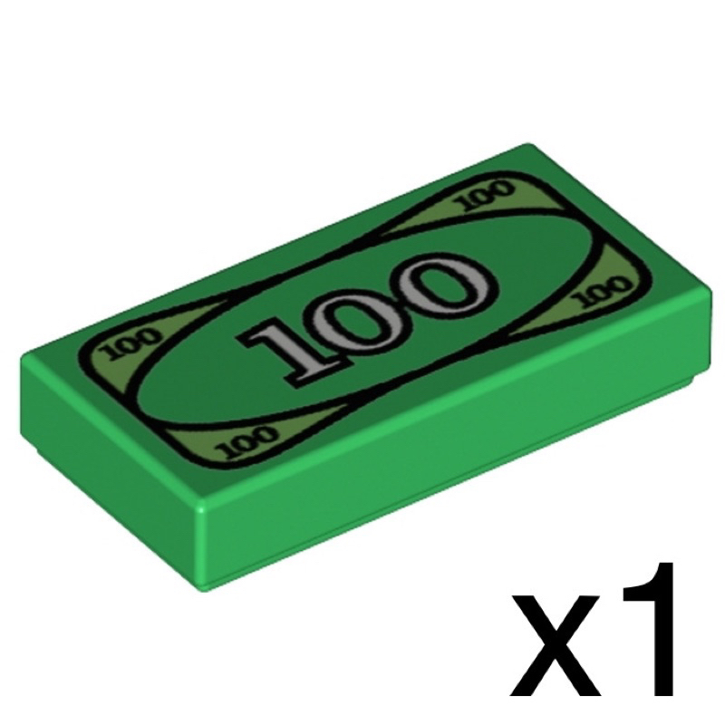 LEGO 樂高 綠色 100元 鈔票 錢 1x2 印刷平板 全新品 , Tile 零件 紙鈔 手持物 現金 印刷磚 | 蝦皮購物