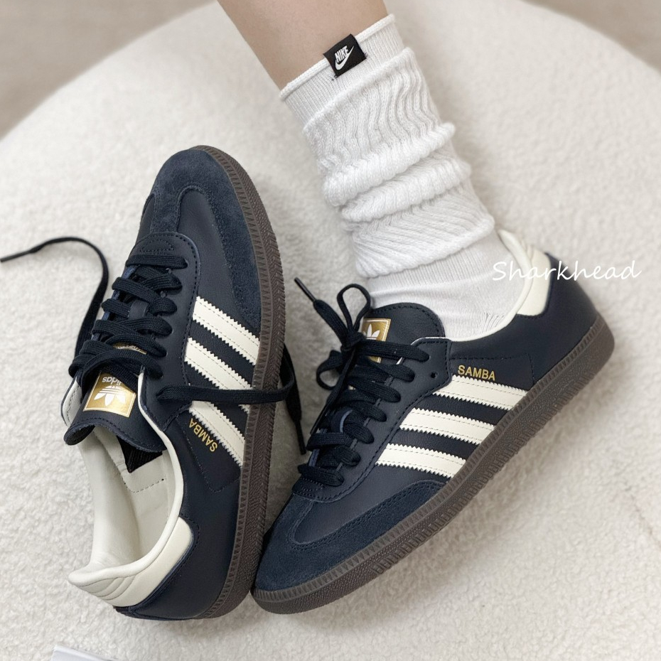 【Sharkhead】現貨 Adidas Samba OG 深藍 金標 焦糖底 皮革 麂皮 德訓鞋 ID2056 | 蝦皮購物