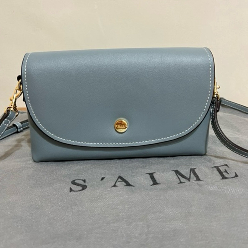 [出清]S‘AIME 真皮輕巧隔層小方包 真皮 側背包 翻蓋 磁吸式 日常穿搭 saime 東京企劃 灰藍色 | 蝦皮購物
