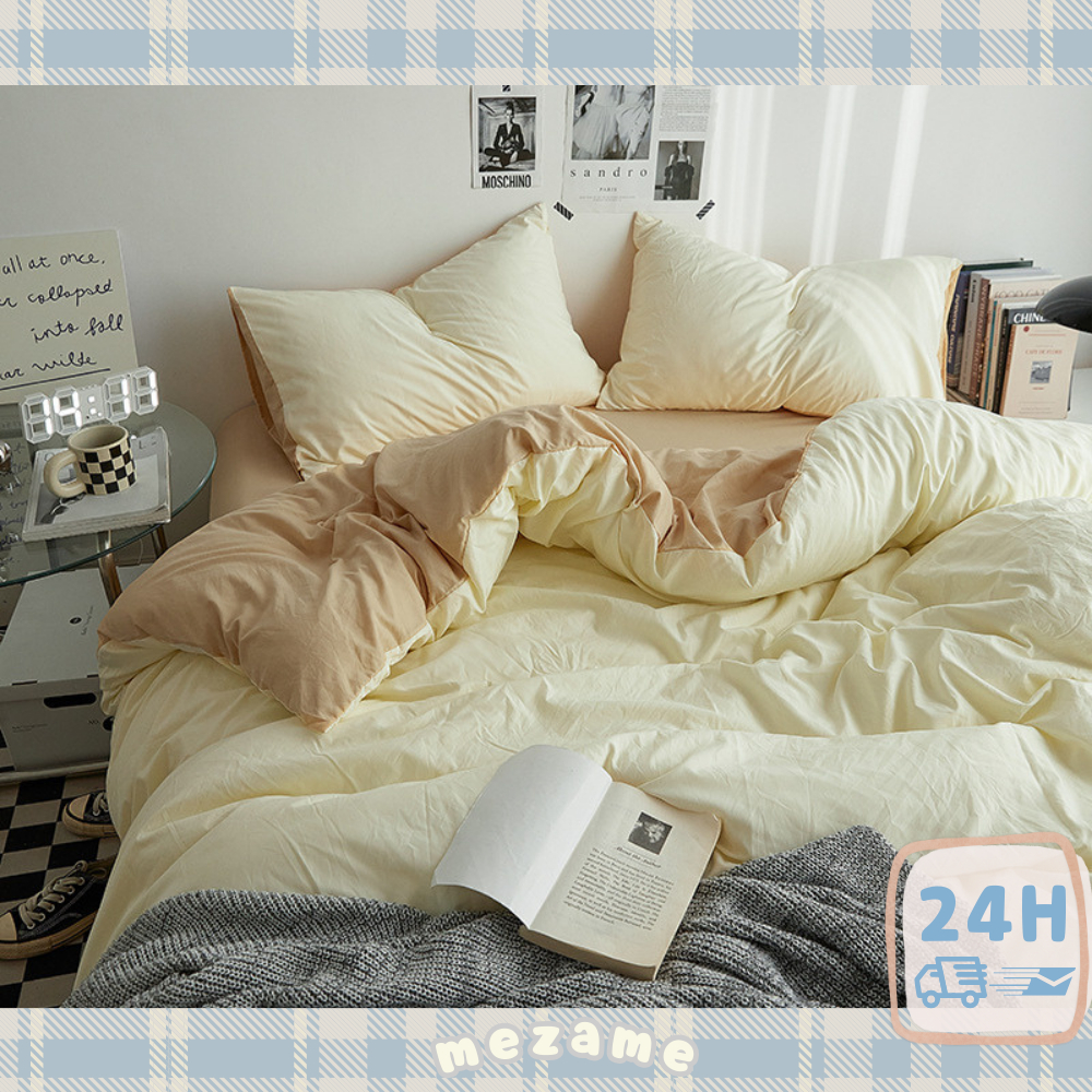 MEZAME | 24h台灣出貨🐾 英式厚奶茶 馬卡龍撞色 鋪棉 兩用被 薄被套 床包組 素色床包 床單 枕套 被單 | 蝦皮購物