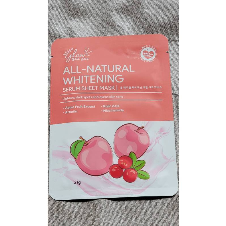 《Hello Glow》保濕面膜/韓國製/Serum Sheet Mask All Natural Whitening | 蝦皮購物