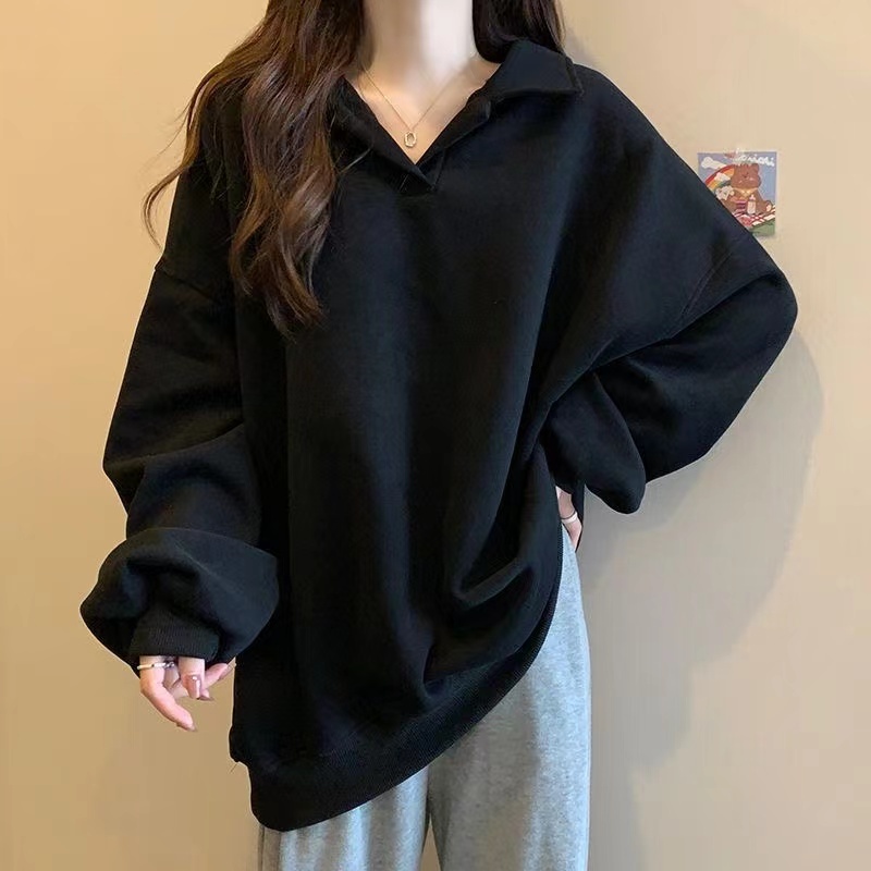 L-4XL 大尺碼 大學t 無帽圓領衛衣女春秋慵懶風寬鬆百搭洋氣減齡上衣ins潮 | 蝦皮購物