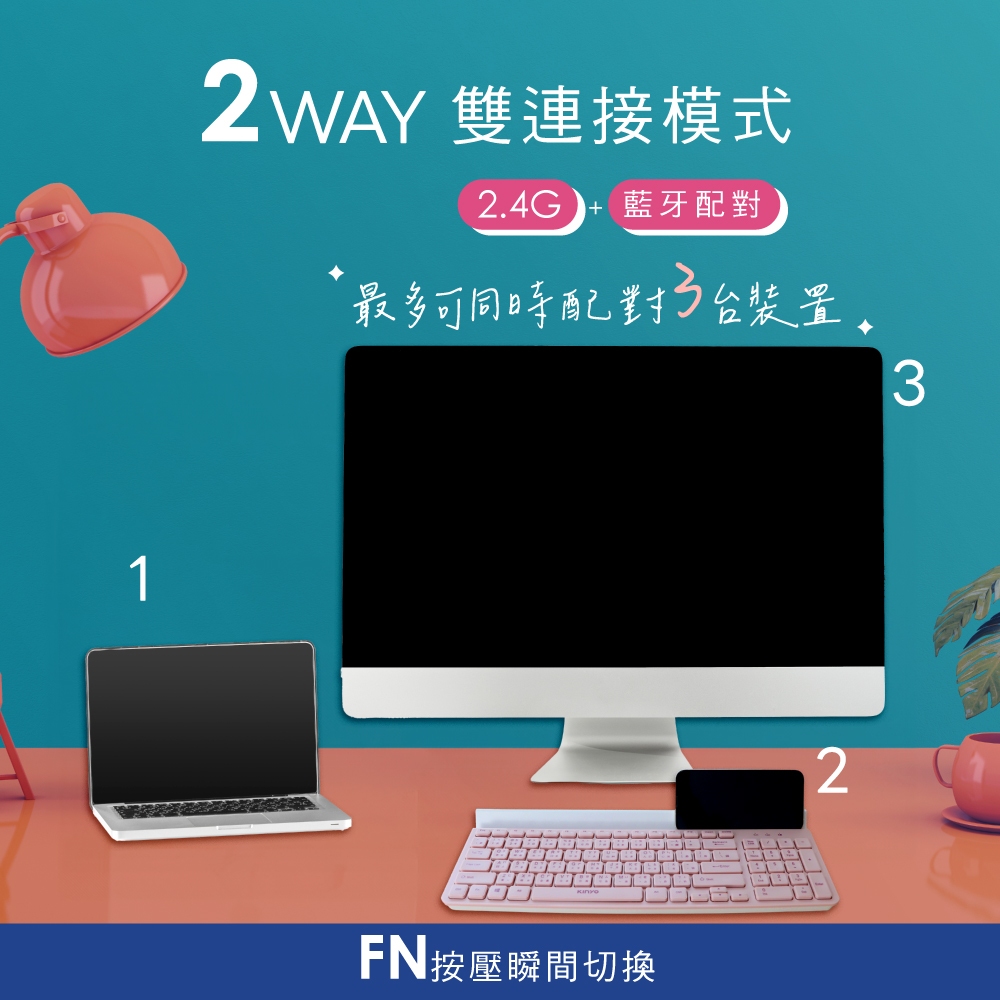 含稅全新原廠保固一年可超取KINYO馬卡龍色藍牙+2.4G雙模式多媒體熱鍵代置物槽無線鍵盤(GKB-362) | 蝦皮購物