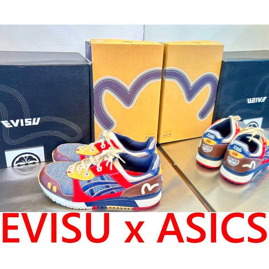 BLACK極新EVISU x ASICS GEL-LYTE III福神LOGO大油漆M牛王丹寧褲復刻褲慢跑鞋(特殊盒) | 蝦皮購物