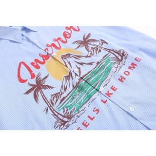 【K-2】FEELS LIKE HOME 細條紋 椰子樹 山脈 美式襯衫 短袖襯衫 穿搭 夏天 海邊【HC5399】 | 蝦皮購物
