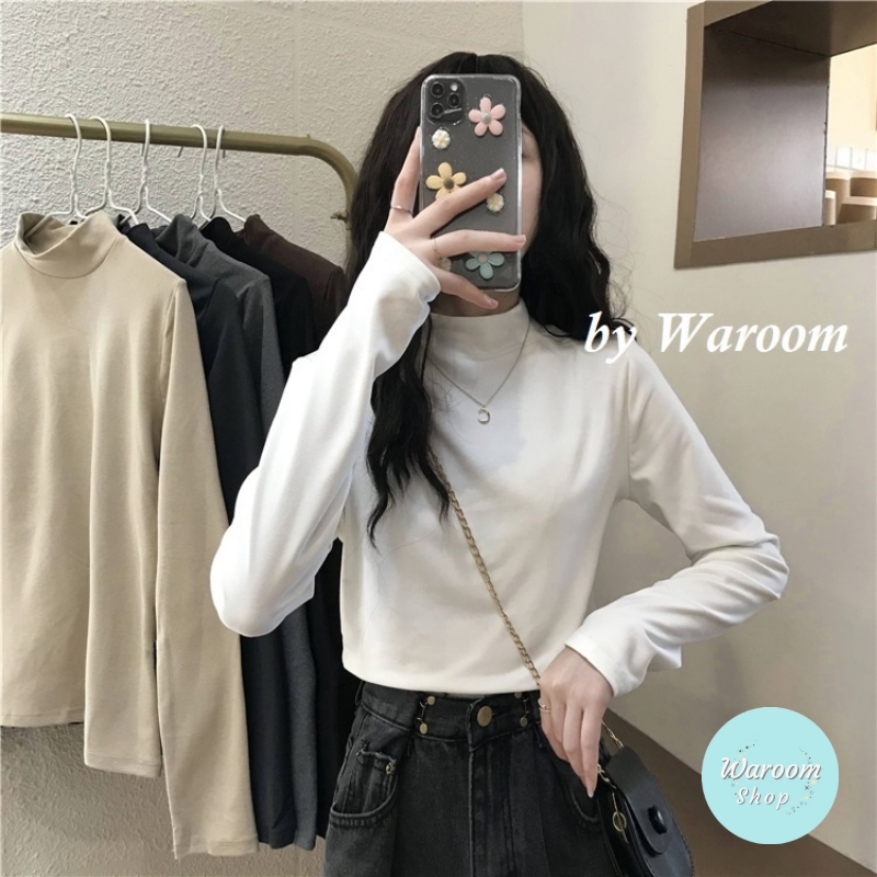 Waroom|高雄-現貨秒出 保暖優惠 半高領白色合身德絨加厚打底衫|女裝|高領長袖t恤|保暖|純色上衣|T恤A562 | 蝦皮購物