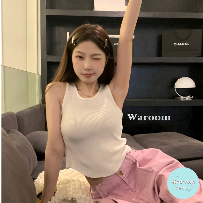 Waroom|現貨售完不補 S37 韓系條紋下圓弧短版辣妹針織無袖吊帶背心|女裝|短款上衣|無袖背心|露臍|針織背心 | 蝦皮購物